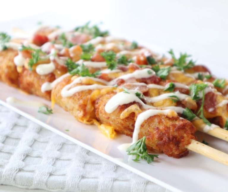 Air Fryer Loaded Tater Tot Skewers - Fork To Spoon