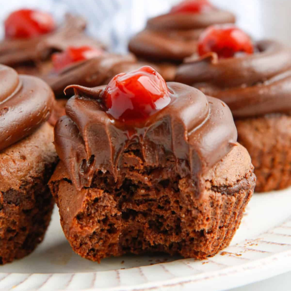 Air Fryer Chocolate Cherry Cupcakes - Fork To Spoon